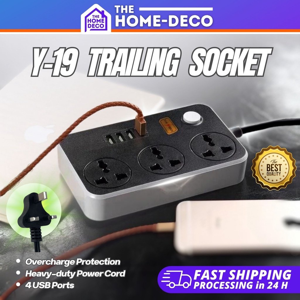 4 USB Charging Port 3 Socket Y-19 Trailing Socket Extension Plug ...