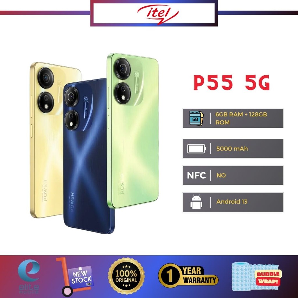 ITEL P55 5G (6GB+128GB ) 50MP Dual Clear Camera | Revolutionary Speed ...