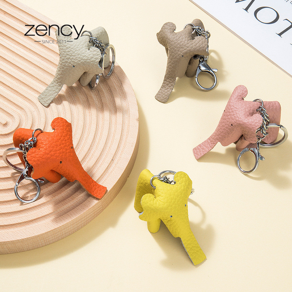 [ZENCY] Genuine Leather Cute Elephant Keychain Creative Animal Car Key ...