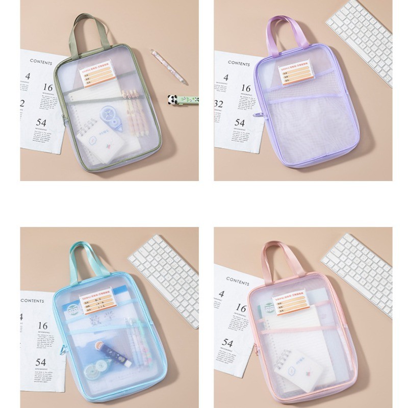 Mesh file storage bag, transparent multi-layer subject bag, textbook ...
