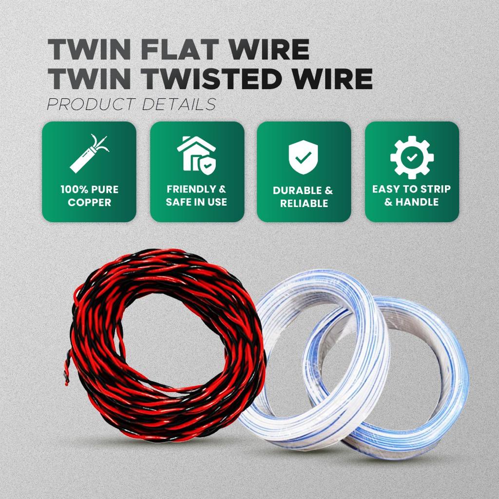 23/014mm x 2 CORE BLUE WHITE TWIN FLAT WIRE / RED BLACK TWIN TWISTED ...