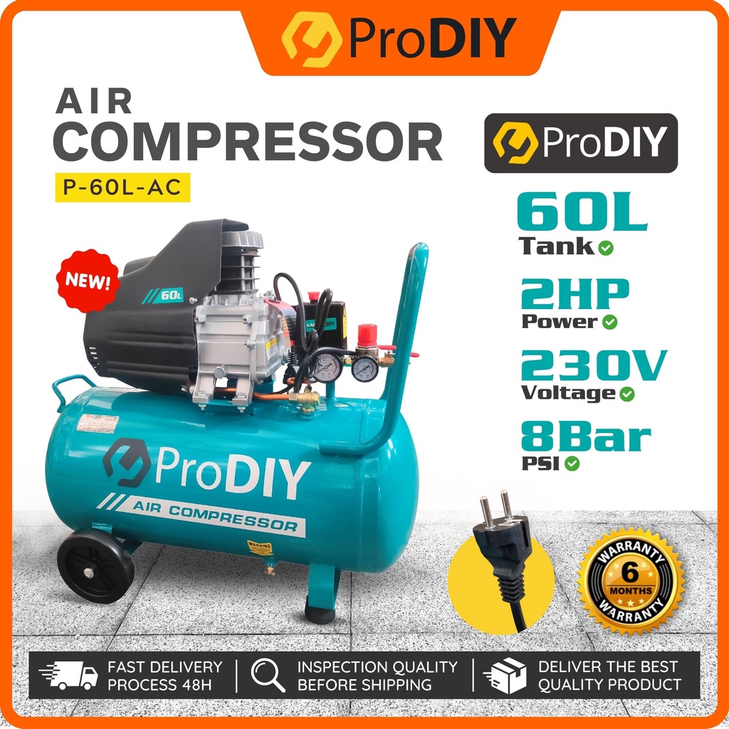 PRODIY/LADDEMAN Air Compressor 60Litre Tank 2HP 8Bar 192L/min 60L ...