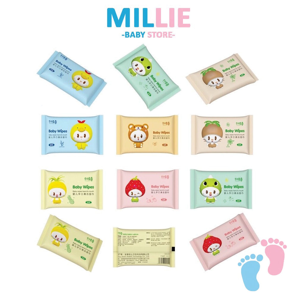 MILLIE Kawaqi Portable Mini Wet Tissue Baby Hand Mouth Wipes No Alcohol ...