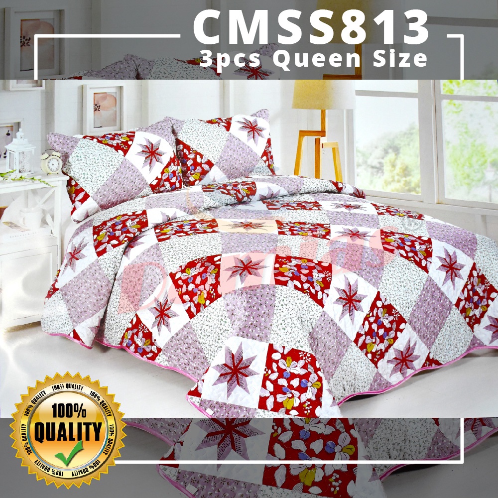 Cadar QUEEN Patchwork Set 3 IN 1 Bed Sheet Cotton Tebal Kain Sejuk dan ...