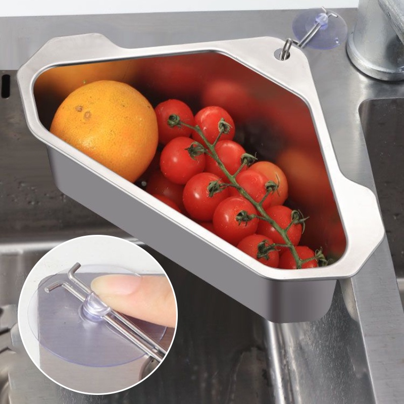 304 Stainless Steel Kitchen Sink Drain Basket Triangle Hanging Corner ...