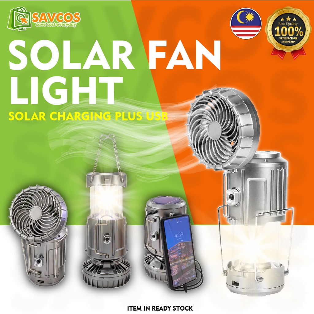 Camping Solar Lantern Fan Outdoor Rechargeable Tent Lamp Light Hiking ...