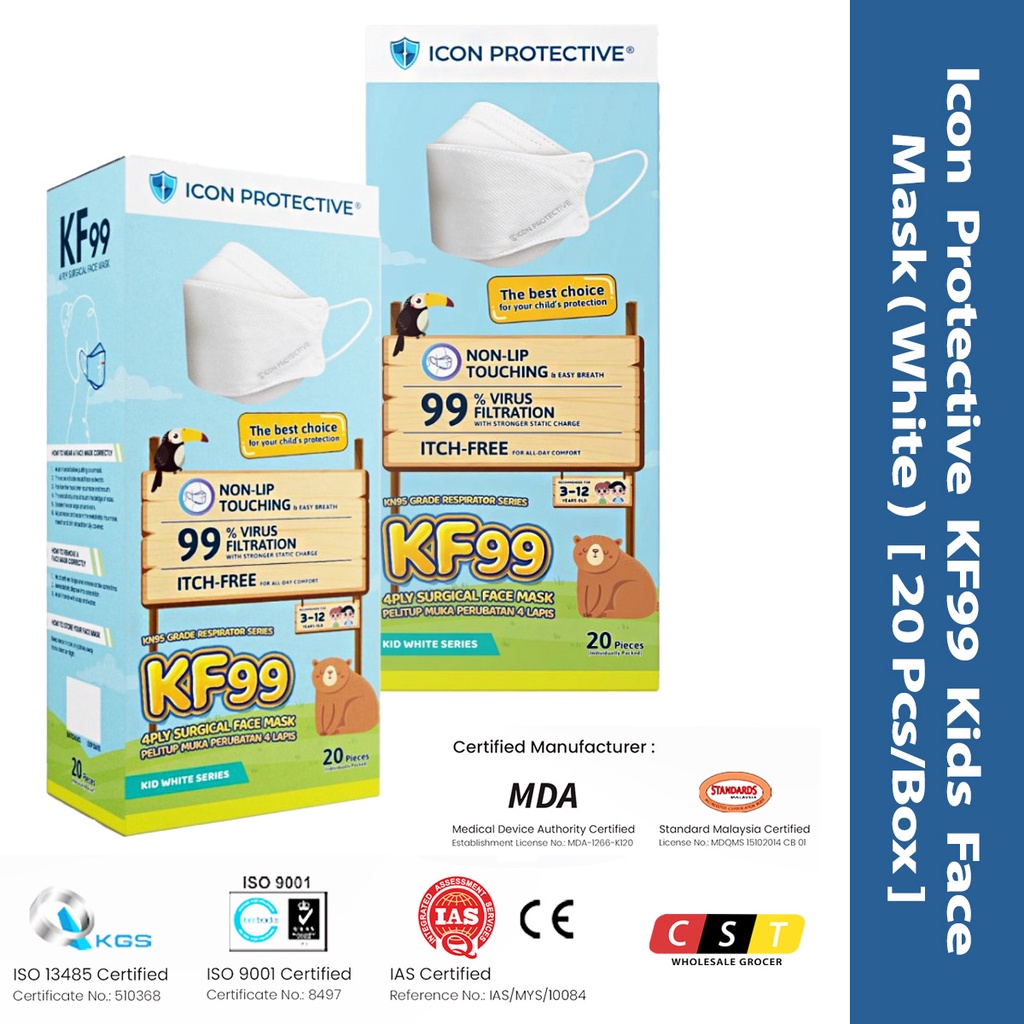 Icon Protective KF99 / KN95 Kids Face Mask (White) | Shopee Malaysia