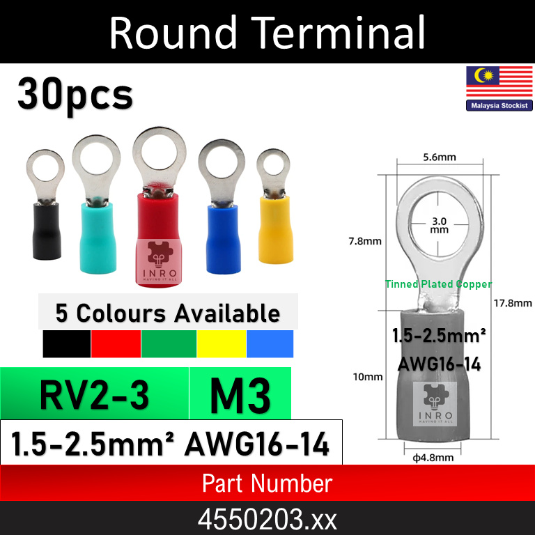 [30PCS] RV2-3 RV2-4 RV2-5 RV2-6 RV2-8 RV2-10 RV2-12 Ring Spade Wire Crimp Pressed Terminals ...