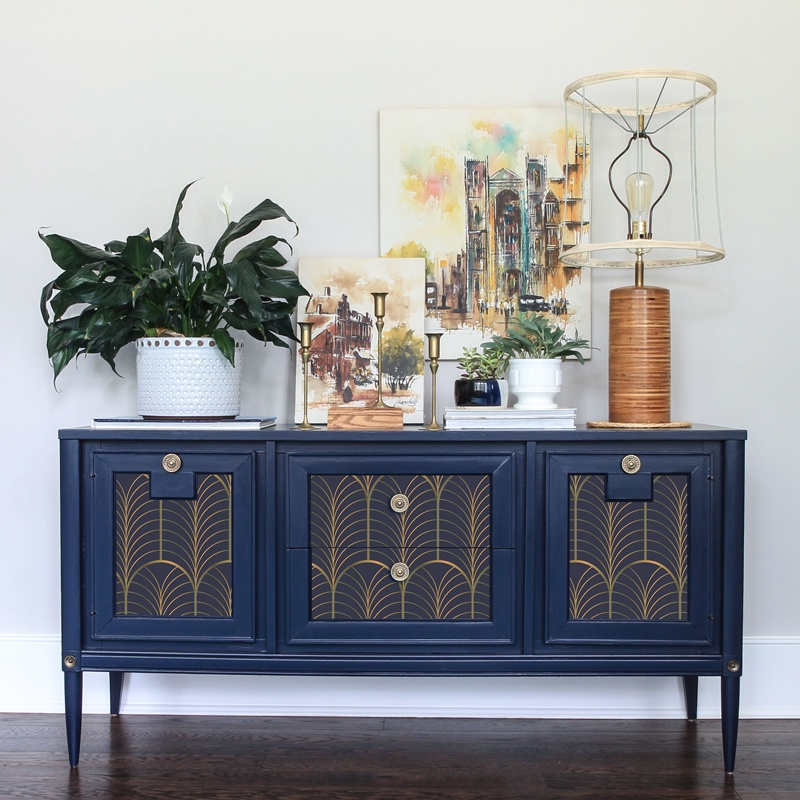 Retro Wallpaper Dark Blue Metal Arch Classic Living Room Kitchen Wall ...