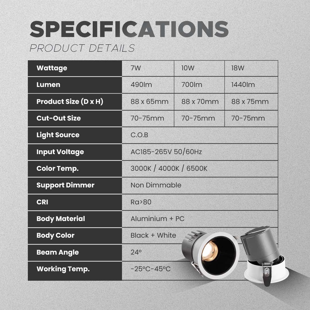 7W 10W 18W COB RECESSED CEILING SPOTLIGHT LED EYEBALL LIGHT | Shopee ...