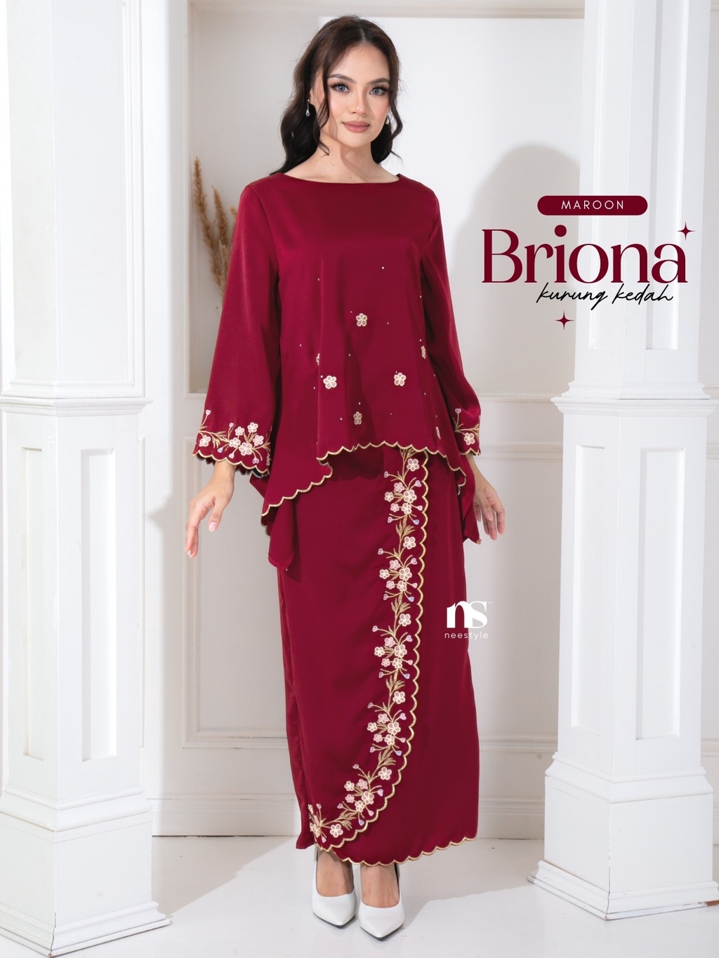 [NEESTYLE] BRIONA • Baju Raya 2024 Baju Kurung Kedah Satin Silk Sulam ...