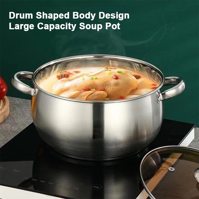 GDeal 24cm Stainless Steel Drum Shaped Soup Pot Multipurpose Dual ...