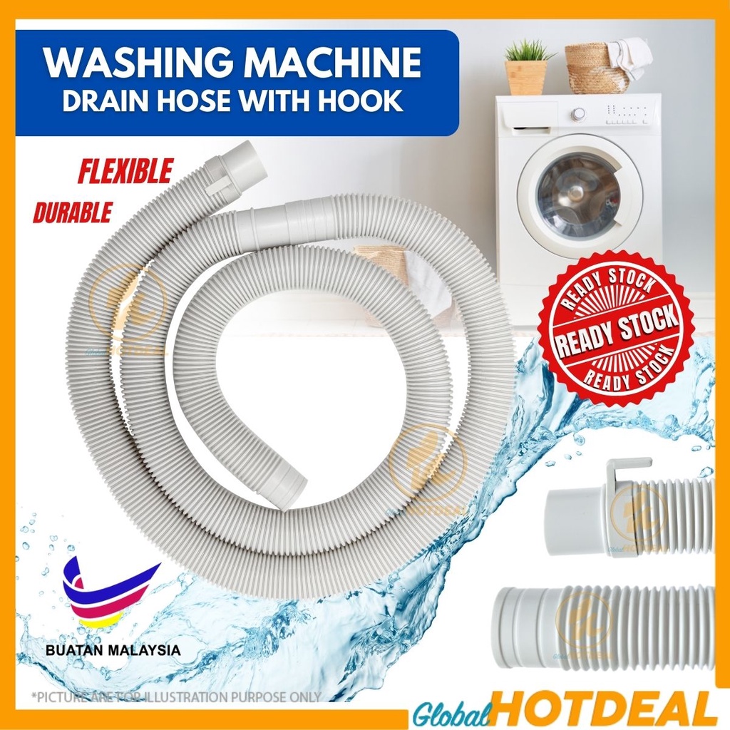 2 Meter Straight Washing Machine Outlet Drain Hose Straight Smooth Drainage Flexible Drainage ...