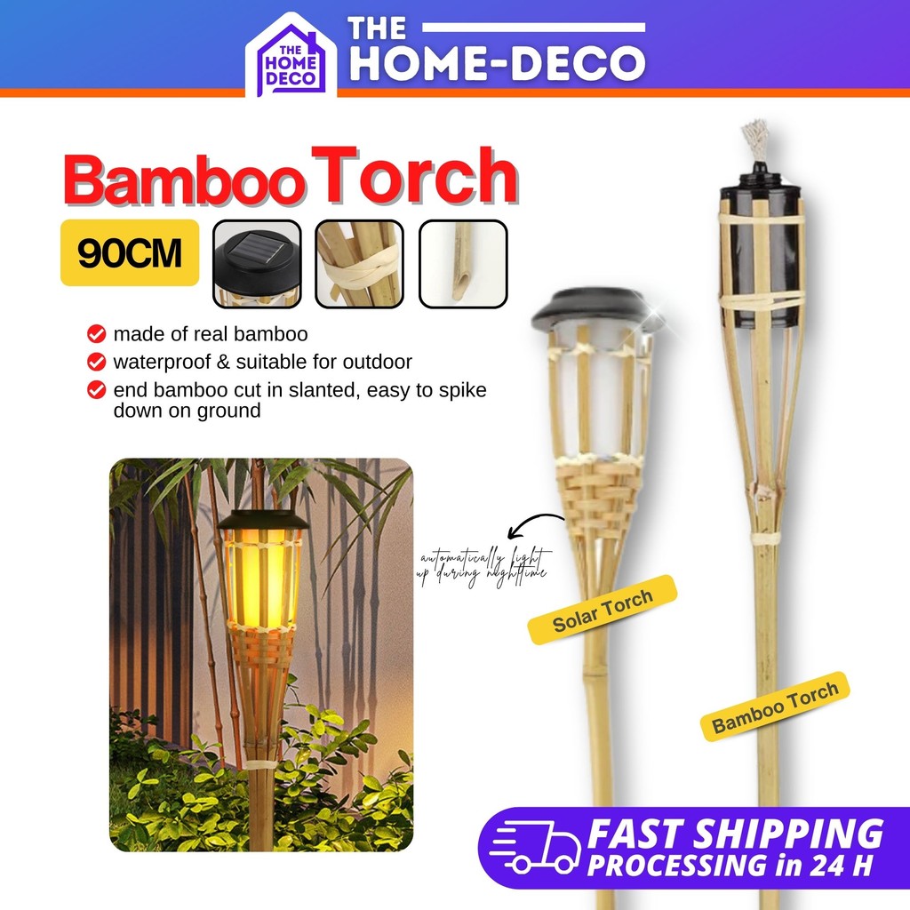 90cm Outdoor Automatic Bamboo Solar Torch Waterproof Bamboo Torch Light ...