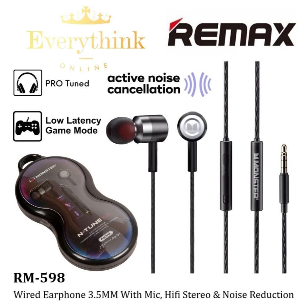 REMAX RM-598 WIRED IN-EAR EARPHONE WITH 3.5MM JACK HEADSET & REMOTE ...