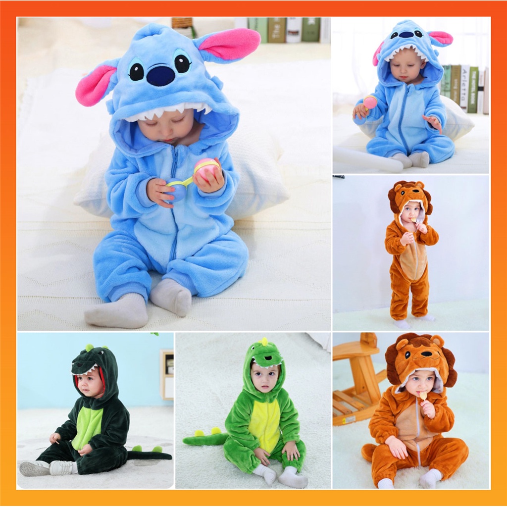 Baby Kigurumi Stitch Lion Dinosaur Cartoon Romper infant Kids Animal ...
