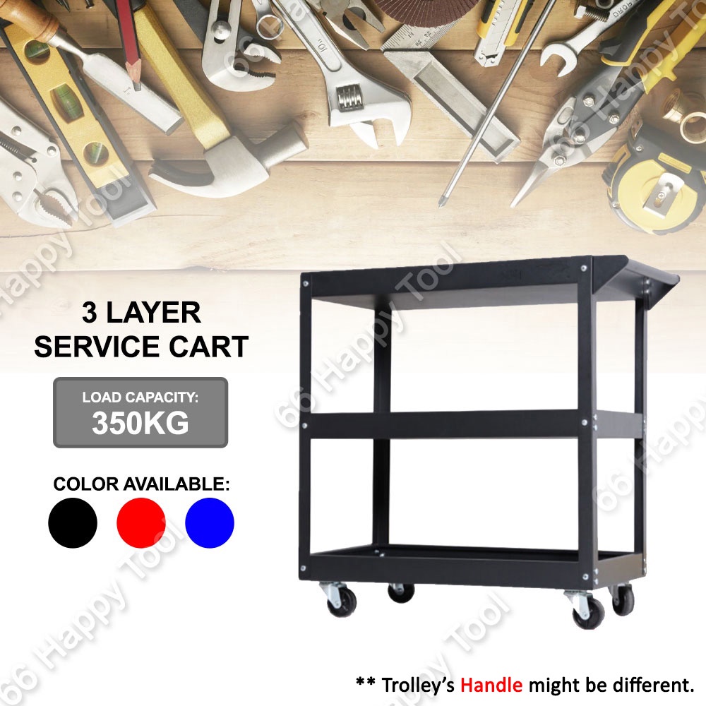 3 Layer Service Cart Tools 3 Tier Tool Cart Trolley 350kg Ready Stock ...