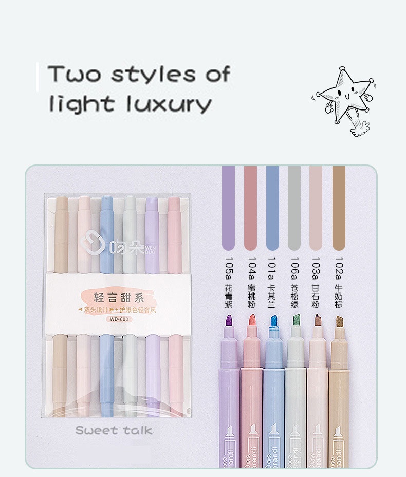 6 Pcs/Set Morandi Color Double Ended Highlighter Cute markers ...