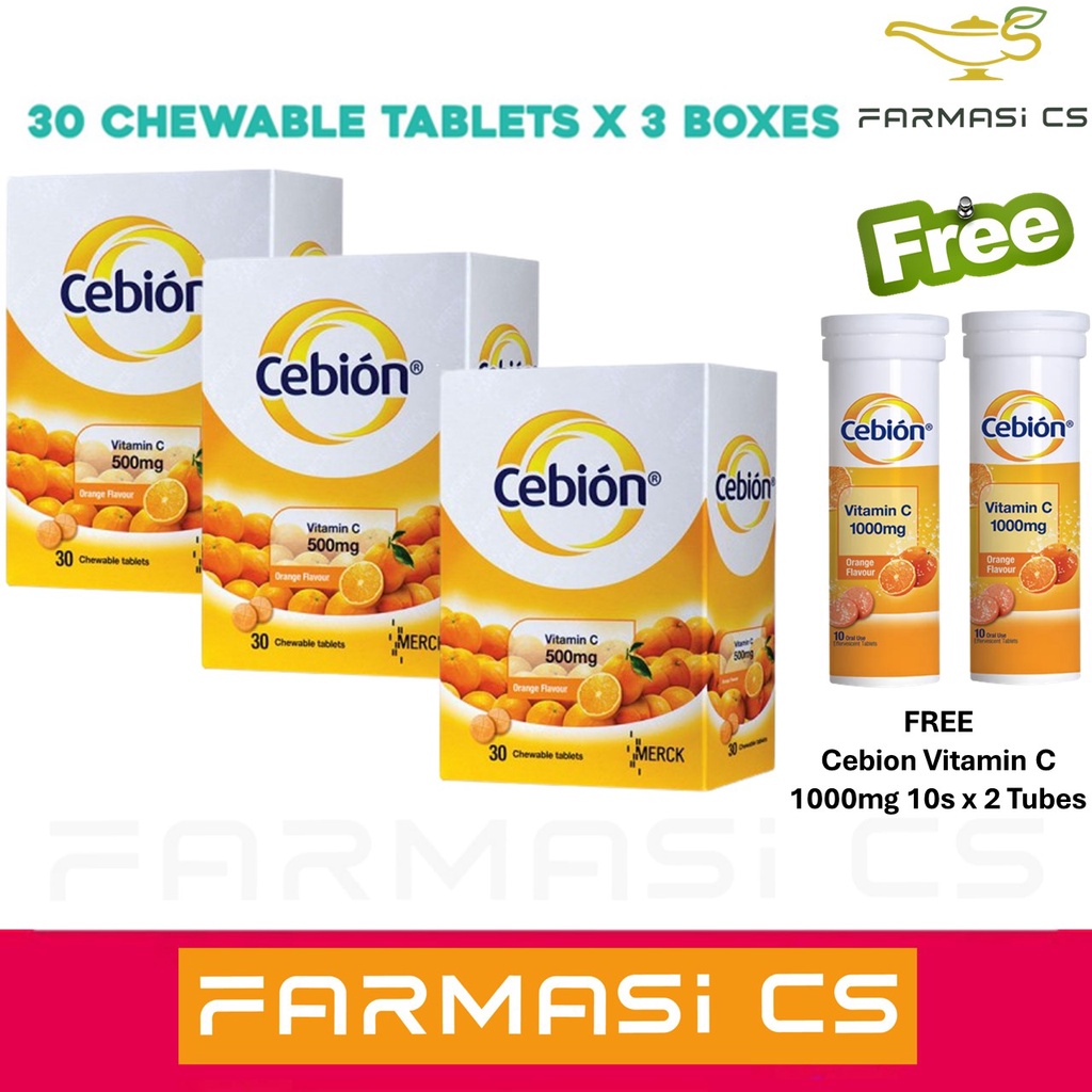 Cebion Vitamin C 500mg 30 chewable tablets x 3 boxes(TRIPLE)FOC Cebion ...