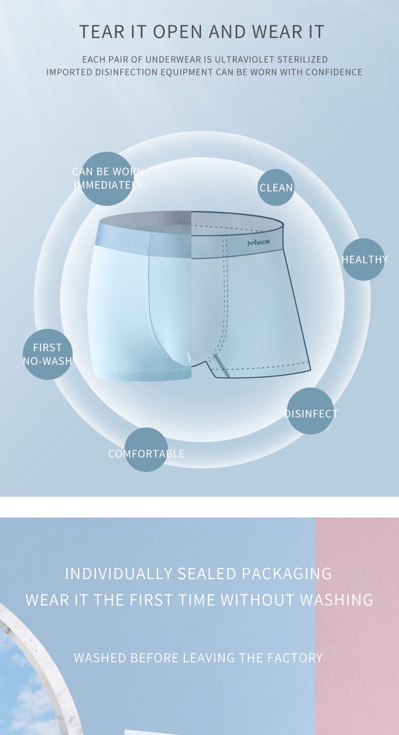 MiiOW 1Pcs First Time No Wash Men Underwear Modal Antibacterial Travel ...