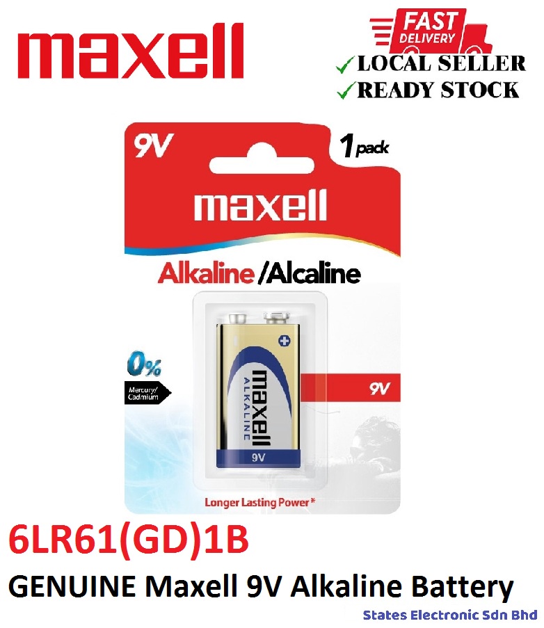 GENUINE Maxell 9V Alkaline Battery - 6LR61(GD)1B | Shopee Malaysia