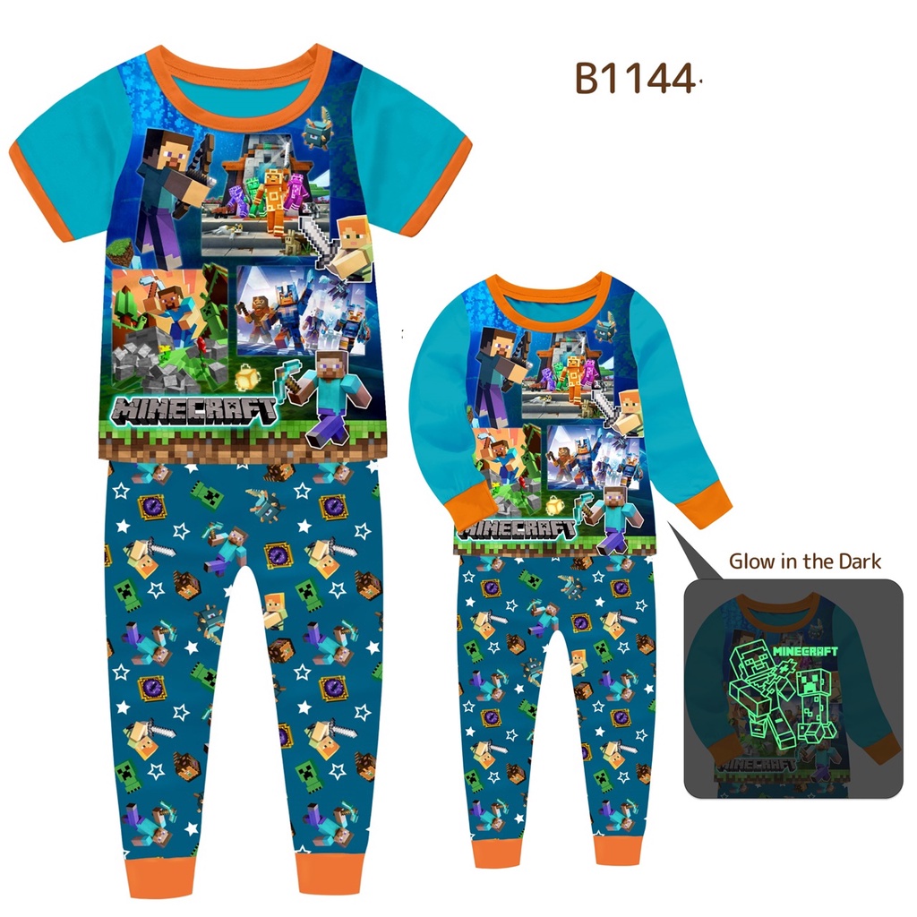 B1144 Minecraft Glow in the Dark Sleepwear / Baju Tidur (3 -14y ...