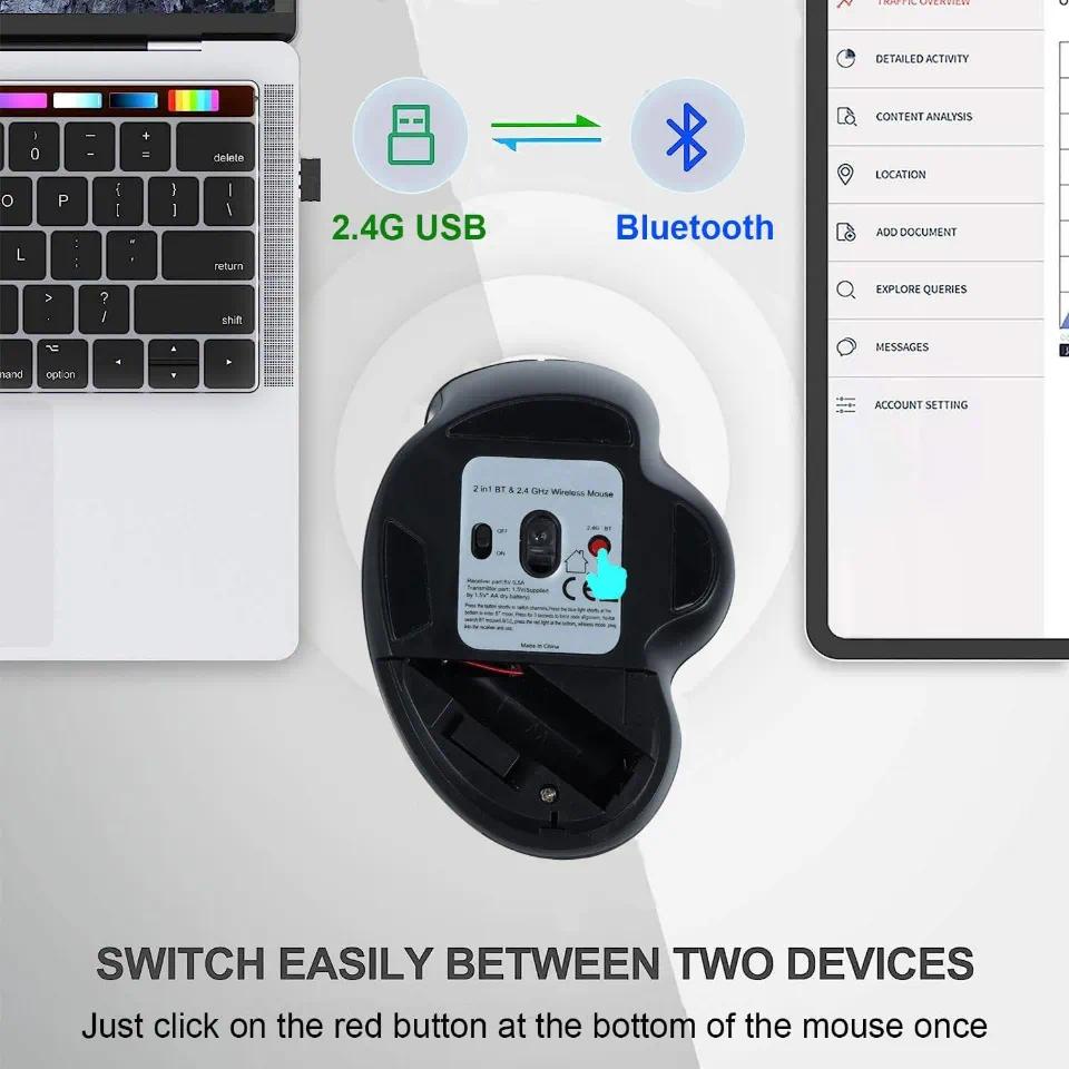 Rechargeable Ergonomic Bluetooth Mouse 1600 DPI Dual Mode Wireless ...