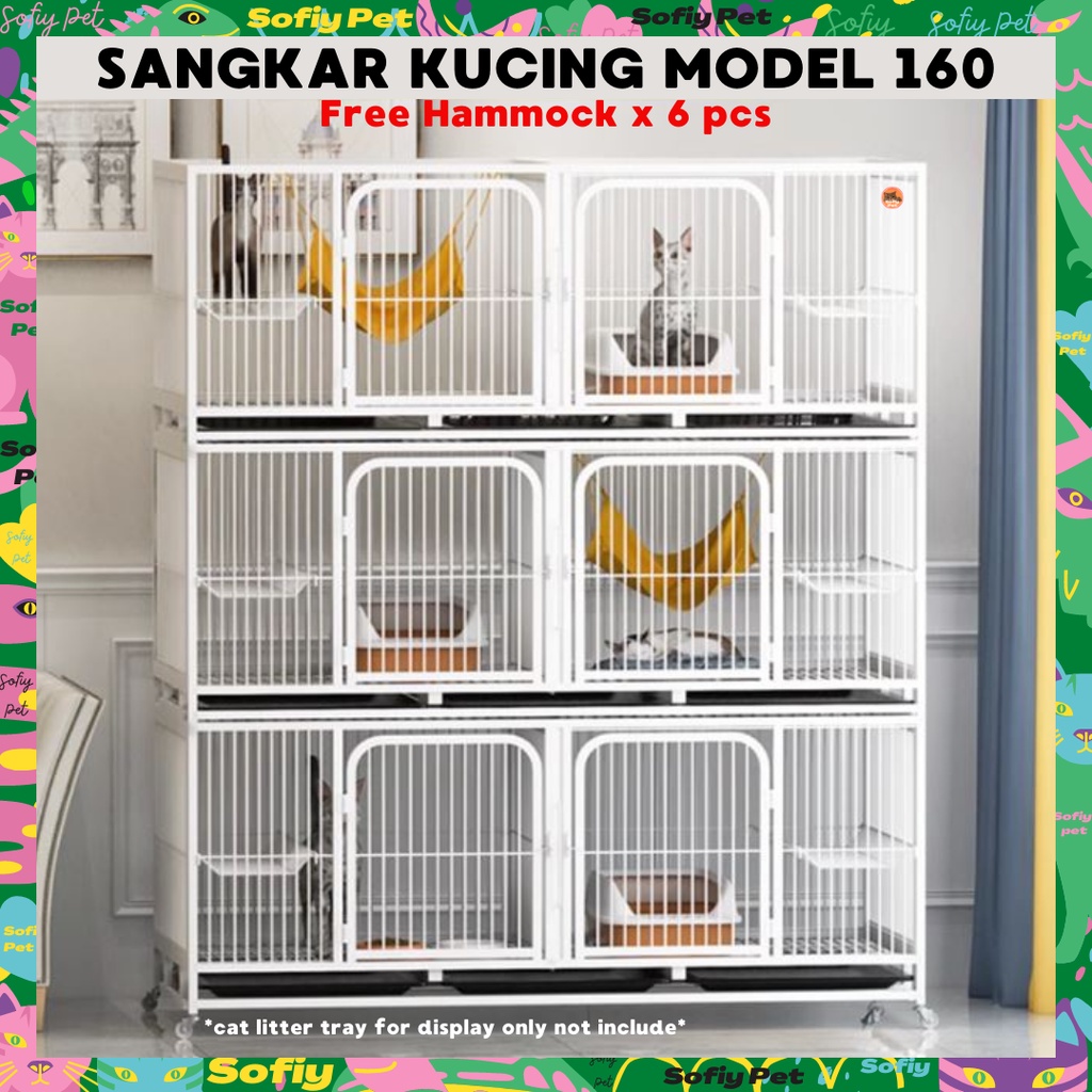 FREE 6 BUAIAN size 160cm X 72cm X 195cm Sangkar Kucing Besar 3 Tingkat ...