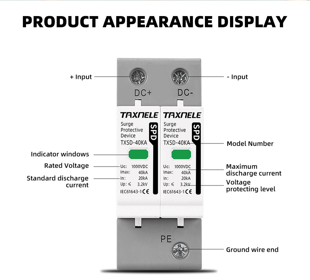 DC SPD Surge Protector 600V 800V 1000V 2P 40KA 60KA Voltage Protector ...