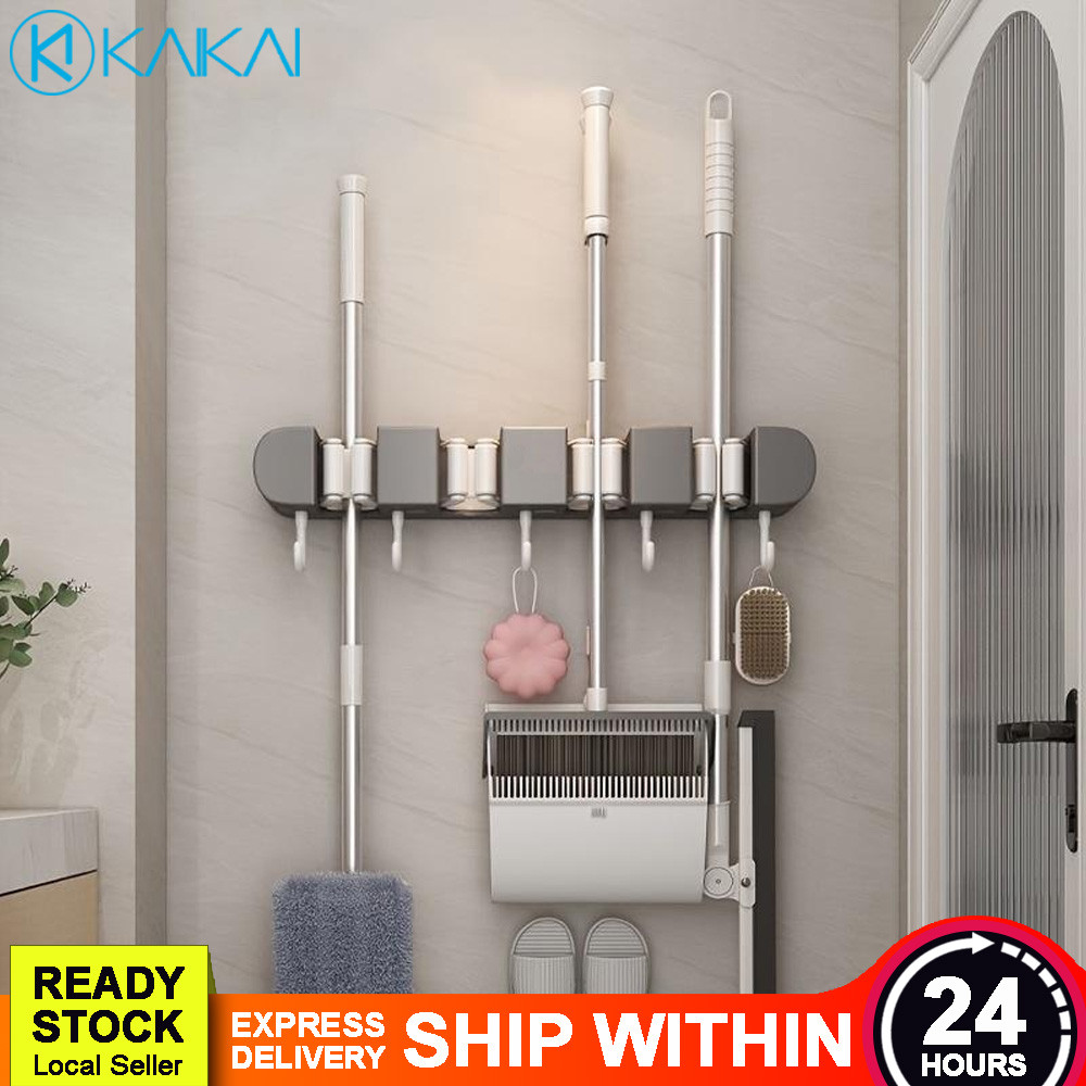 🔥 CLEAN KEEPER 🔥 1/4 Slot Mop Broom Holder Brush Hanger Storage Kitchen ...