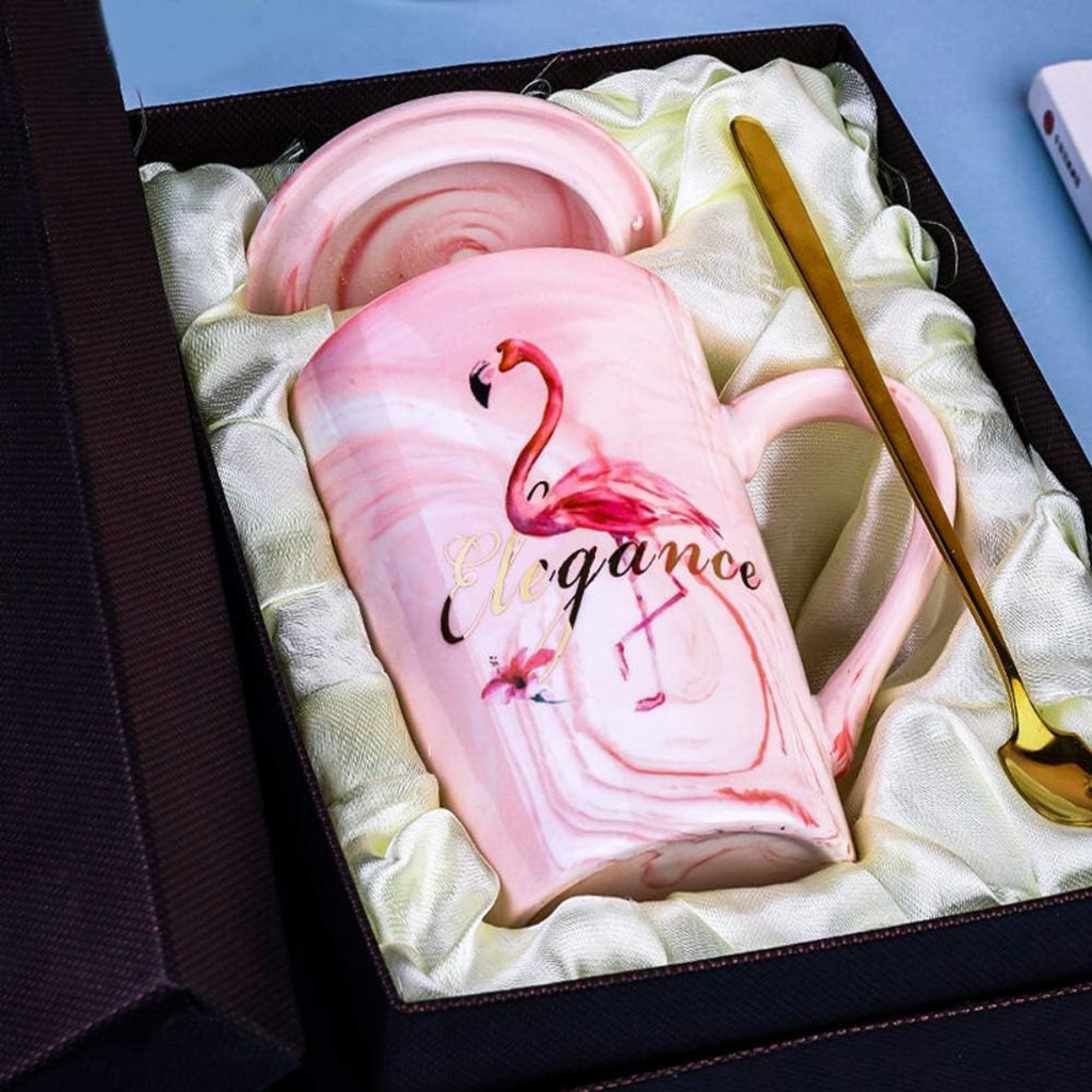 BC Ceramic Mug Printed Marble Couple 400ml Mr & Mrs Flamingo Design ...