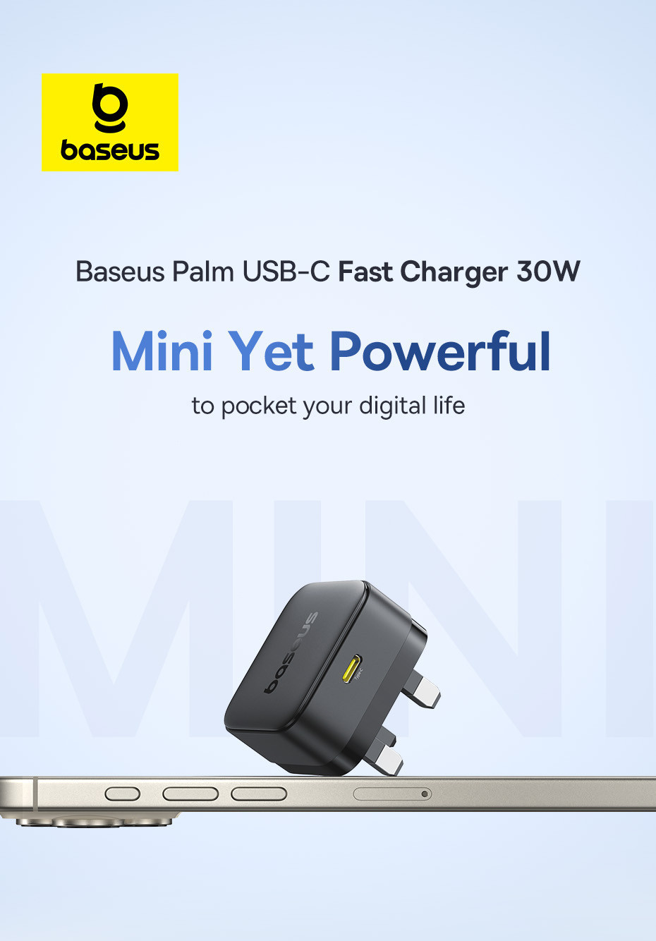 Baseus Palm Fast Charger USB C PD 30W Fast Charging UK for iP 16 Pro ...