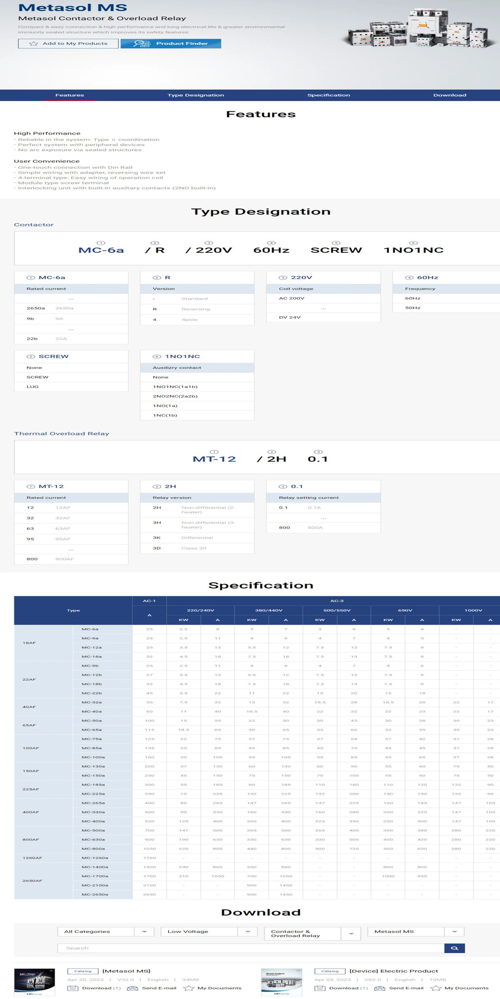 LS Metasol AC Magnetic Contactor MC-50a MC-65a MC-75a MC-85a LS ELECTRIC AC220V AC380V AC24V ...