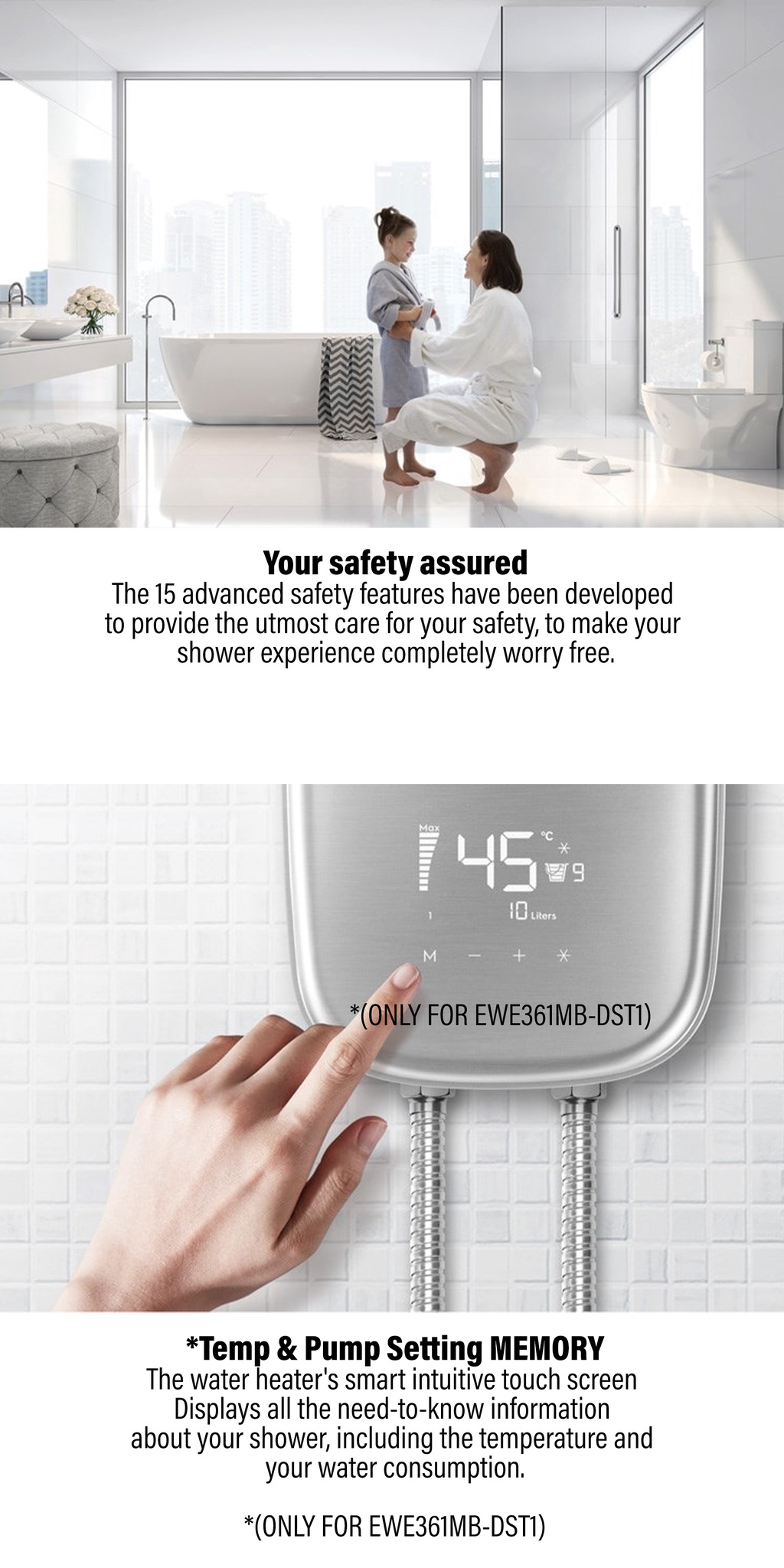 Electrolux DC Pump Rain Shower Water Heater EWE361MB-DST1 EWE361KB-DWB1 ...