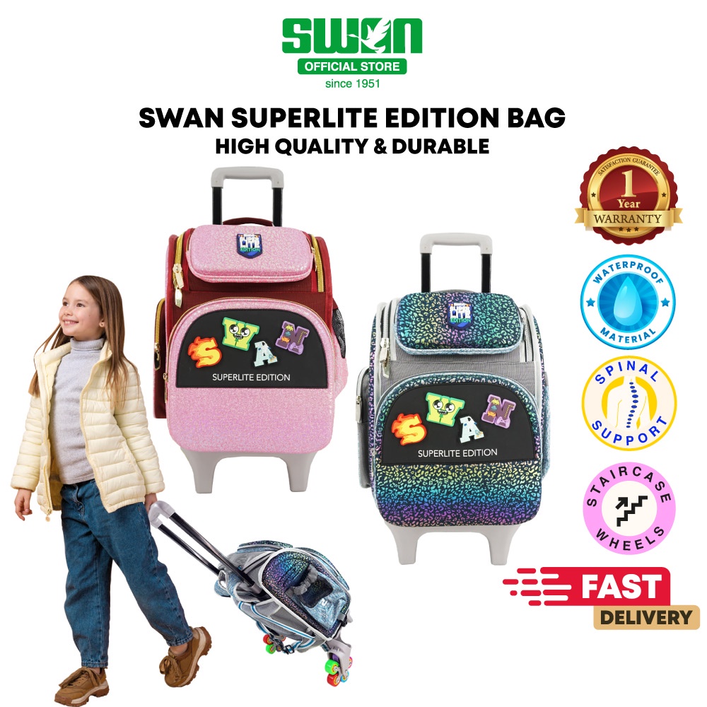 SWAN Superlite Edition School Bag Trolley-10 Staircase Wheels/Bag Roda ...