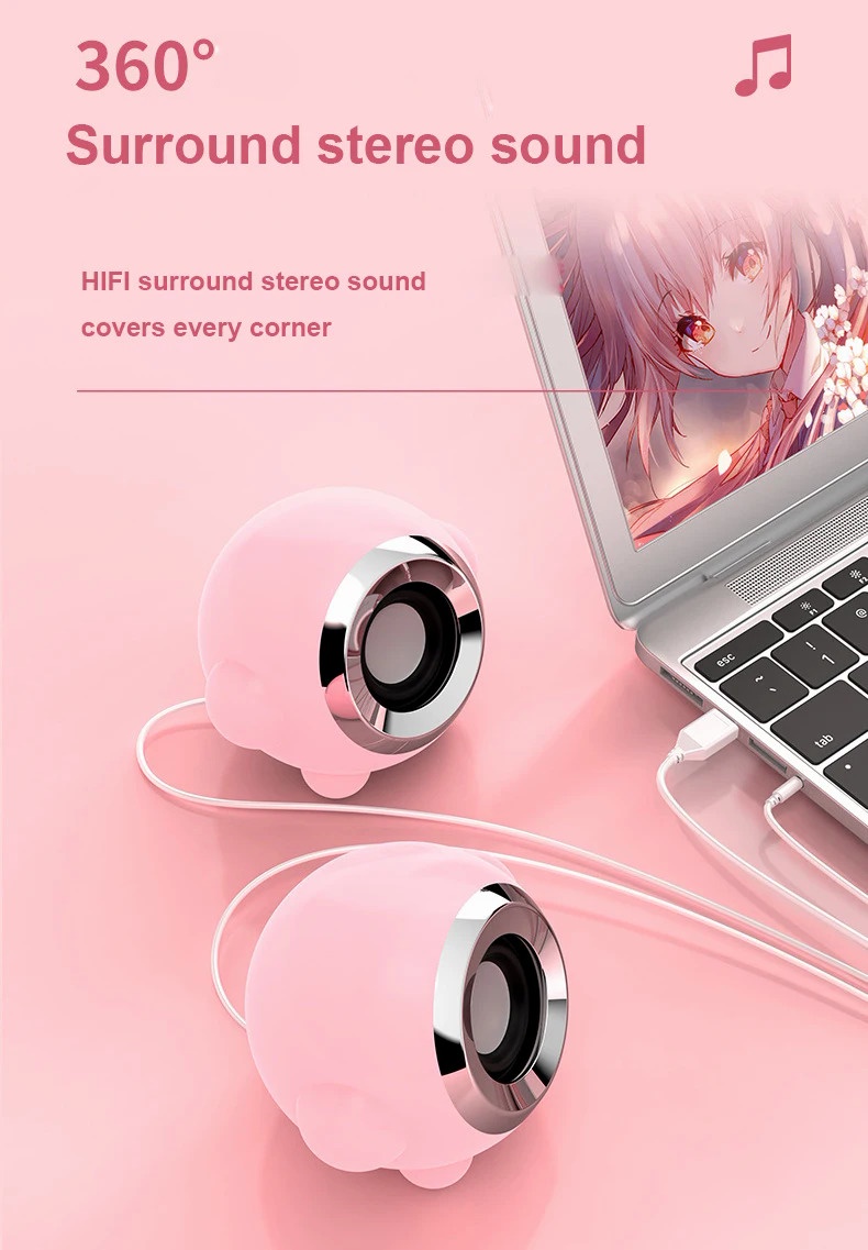 Pink Computer Speakers For PC Laptop Speakers USB 3.5mm Wired Music ...