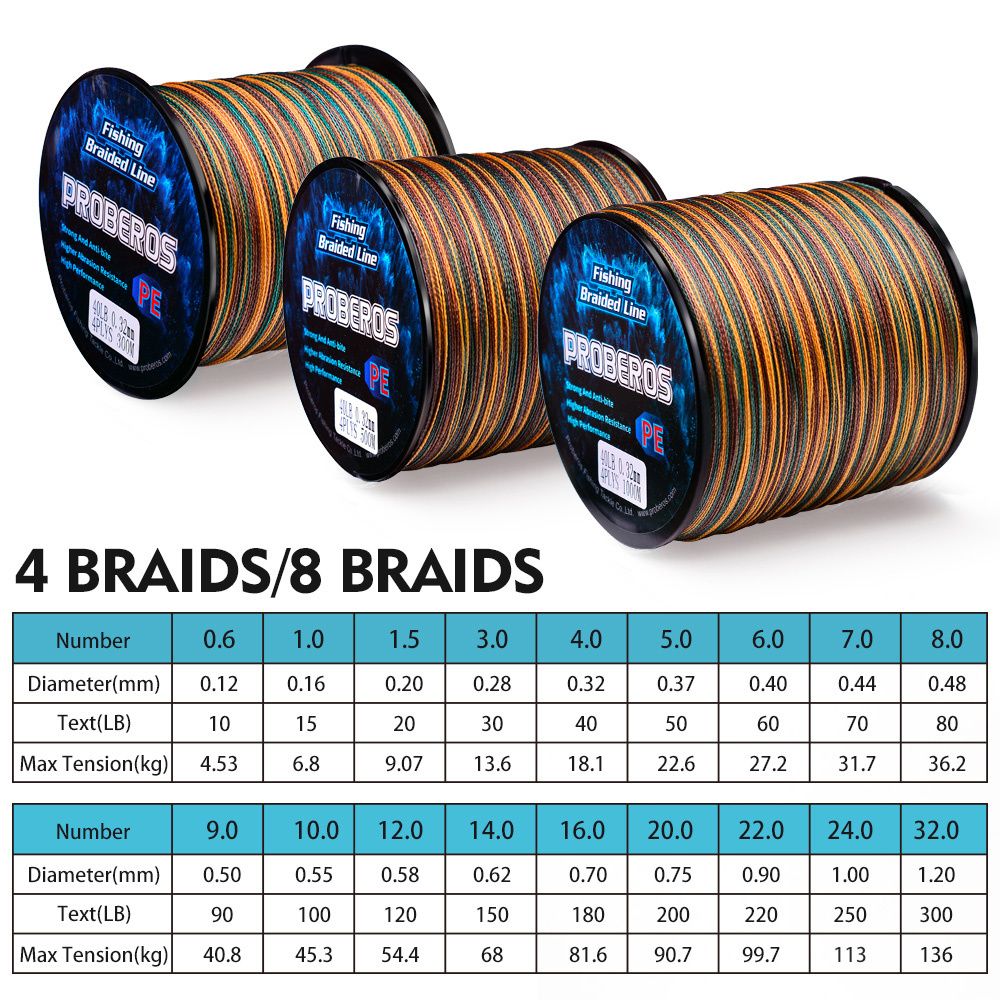 PROBERO 4&8 Braids Fishing Line 300-500-1000M Camouflage Green ...