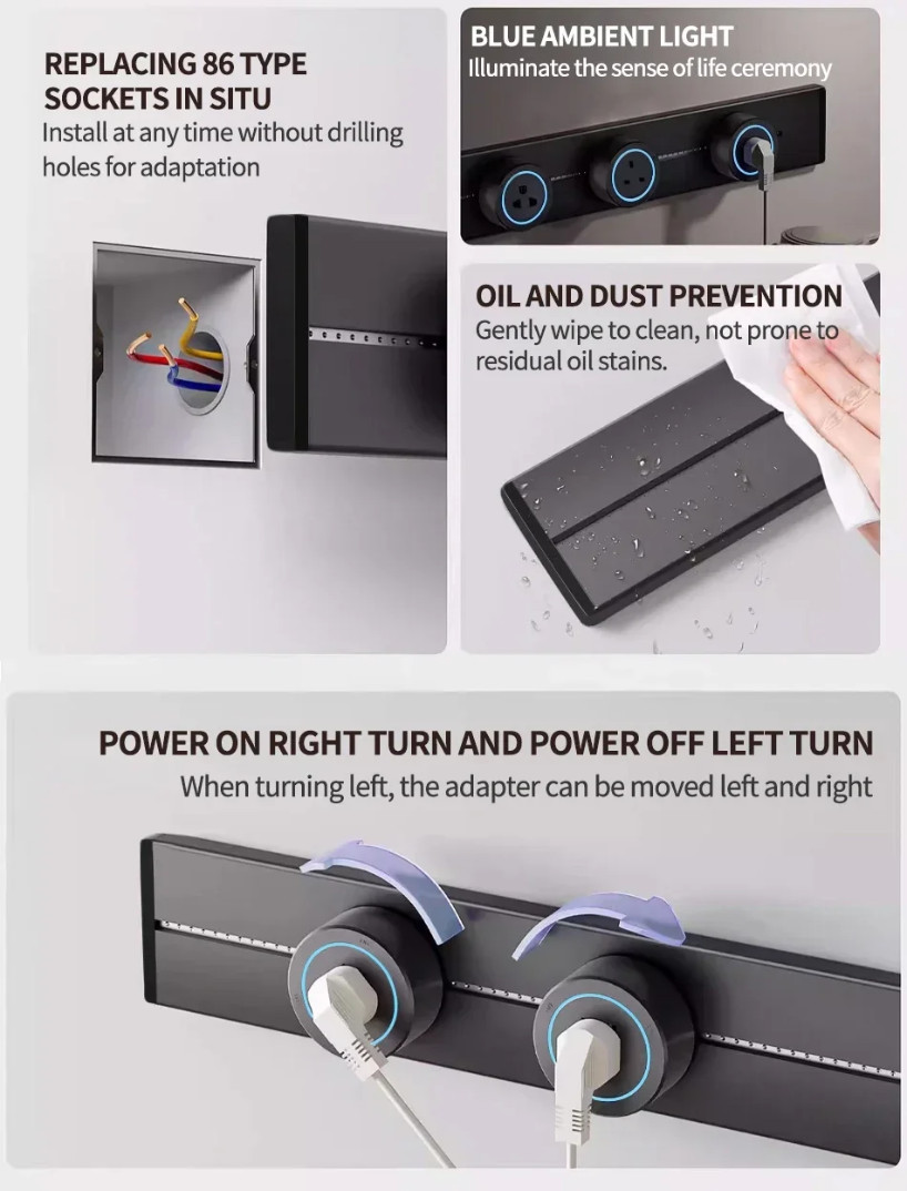 Malay Plug!! 40cm Power Track Socket Switch 32A Power Line Universal ...