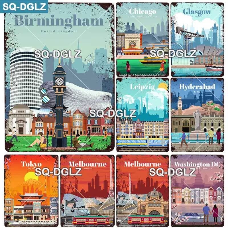 [SQ-DGLZ]America City Metal Sign Vintage Plaque Plate Decor For Pub Bar ...