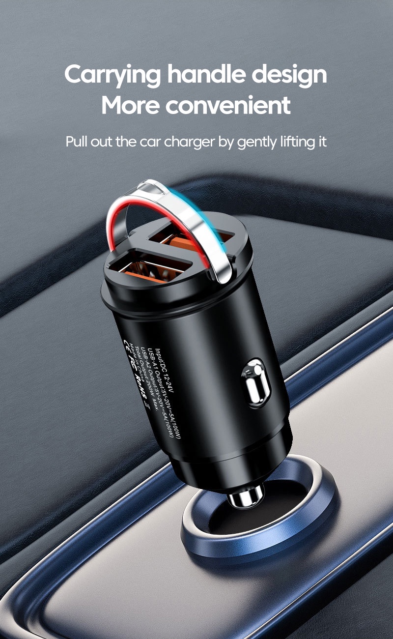 Mini 100W USB Car Charger Dual Ports Pull Ring Fast Charge Type C PD ...