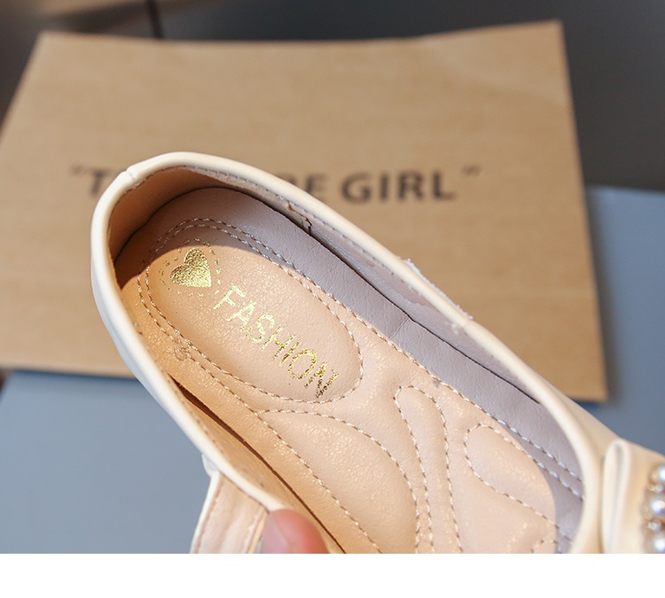 2023 New Girls Moccasin Shoes Pearls Bow Hook & Loop Korean Style Kids Fashion Square-toe Mary ...