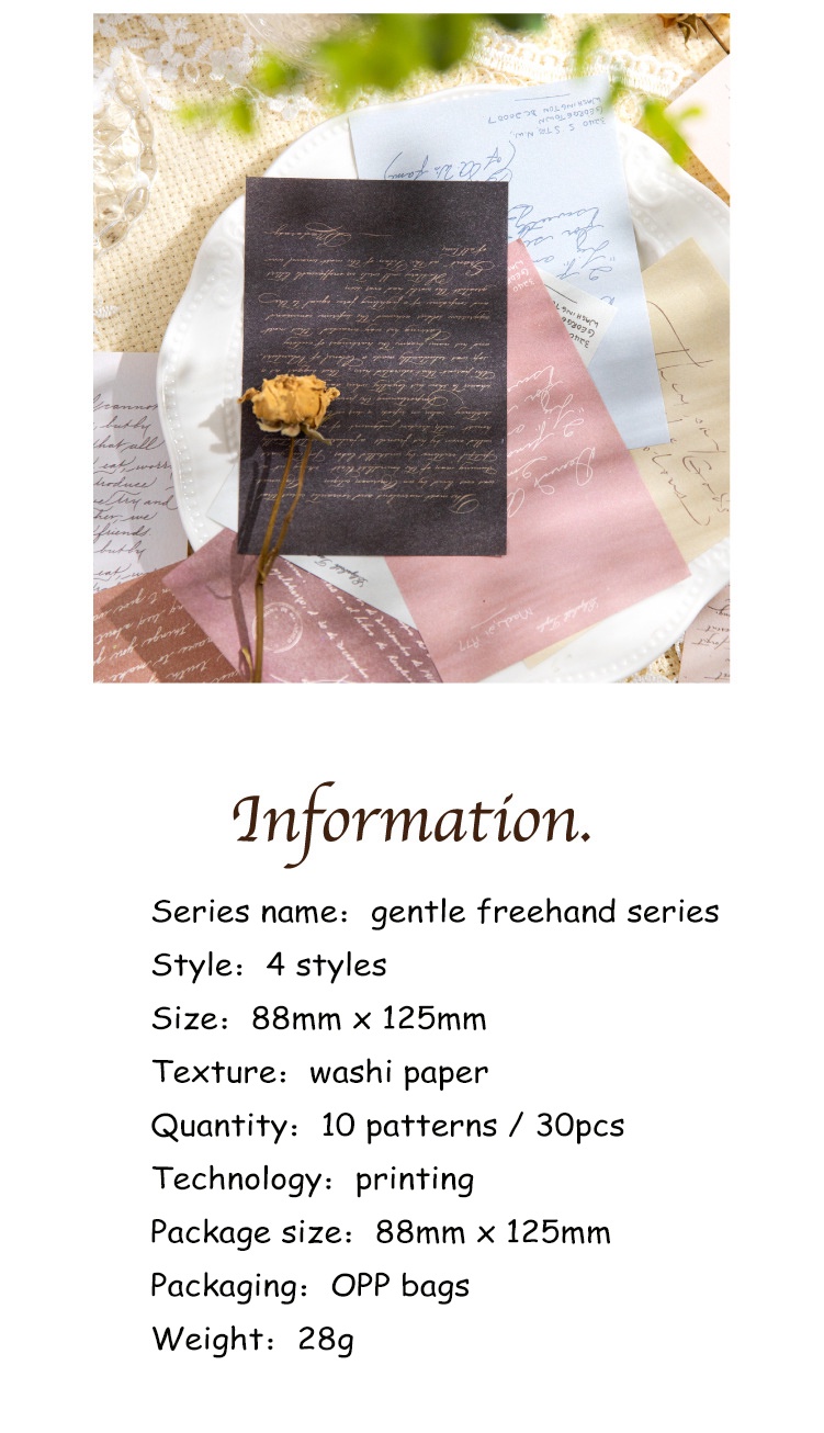 JIANWU 30 Sheets Gentle Freehand Series Literary Writable English Text ...