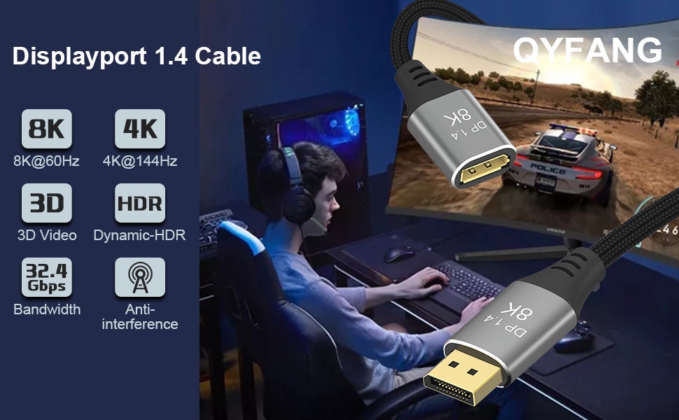 DisplayPort 1.4 Extension Cable 8K DP Male To Female Line Display Port ...