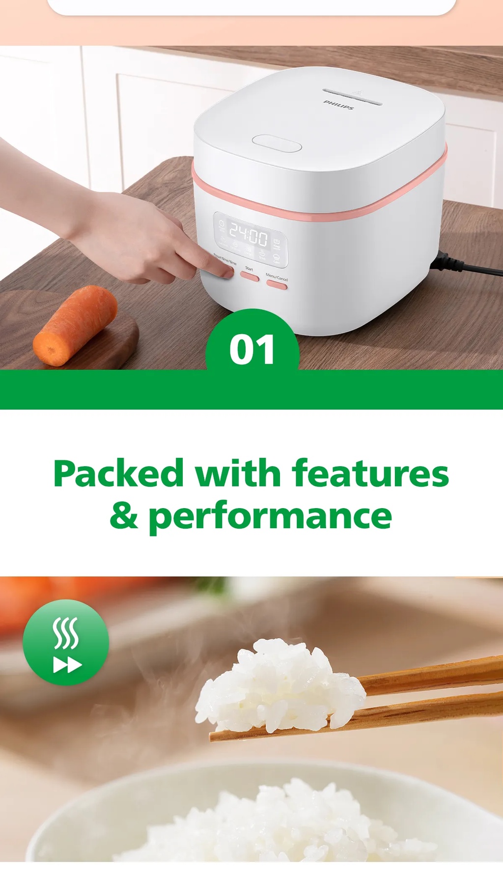 Philips 0.54 Liter Mini Rice Cooker HD3064/62 HD3064 | Shopee Malaysia