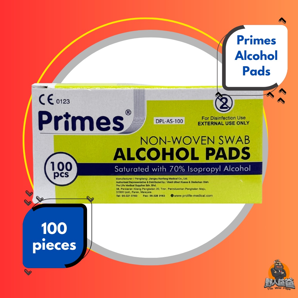 Primes Alcohol Pads 100Pcs Non-Woven Swab With 70% Isopropyl Alcohol Individual Pack MDA ...