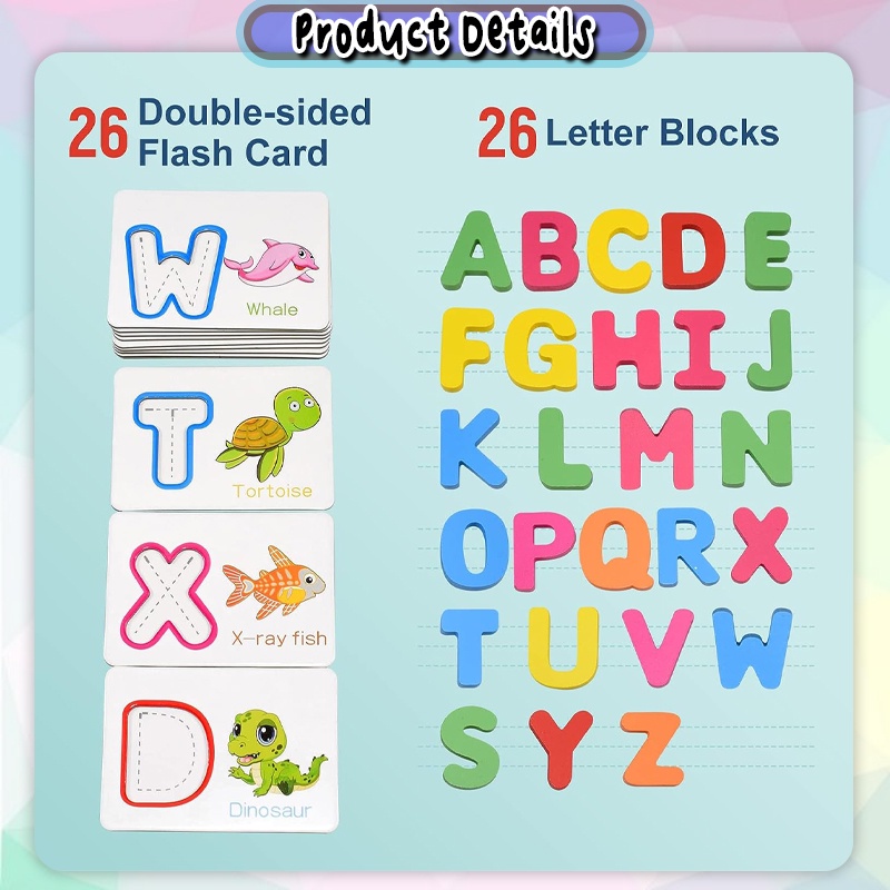 [Happy Kids] 3 in 1 Wooden Flash Card Montessori English Alphabets ...