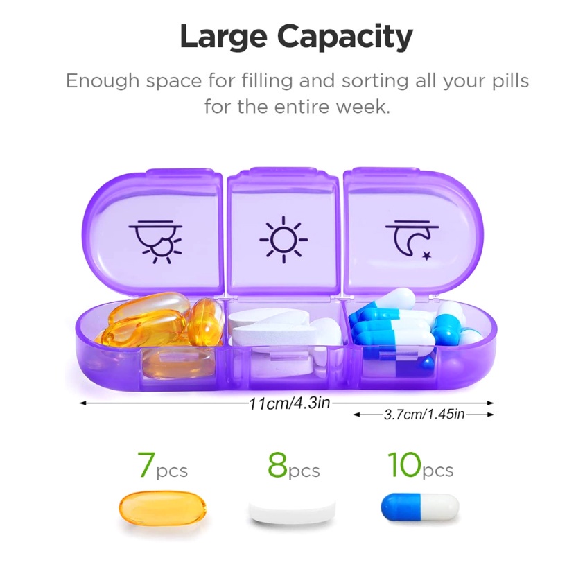 Weekly Pill Box Organizer 7 Days 21 Grids 3 Times a Day Bekas Ubat Pil ...