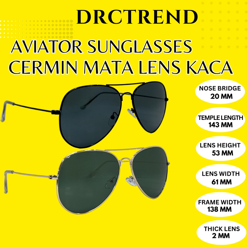 Cermin Mata Kaca Aviator Shap Sunglasses Lens Glass Sunglasses Women ...
