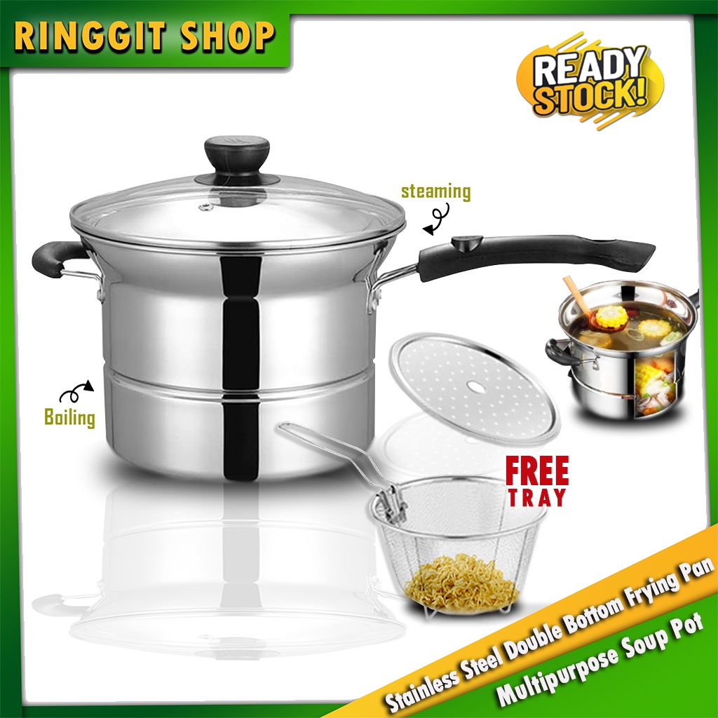 Ringgit Shop Stainless Steel Double Bottom Frying Pan, Household ...