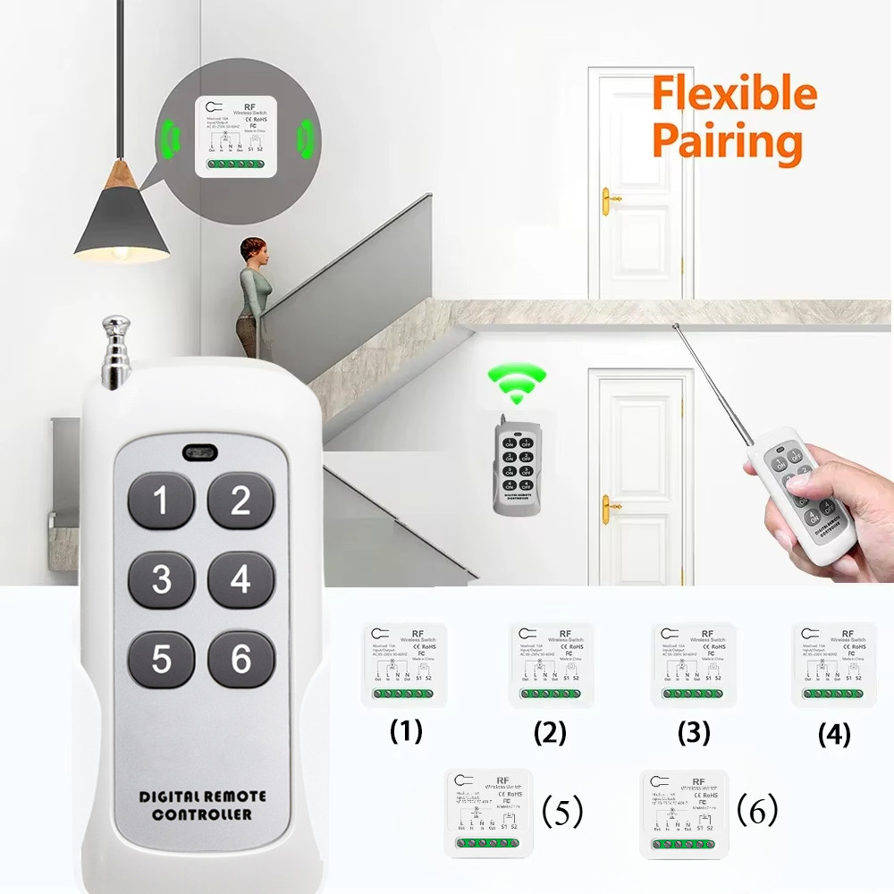 RF Wireless Remote Control Light Switch AC110V 220V 500m 2-way control ...